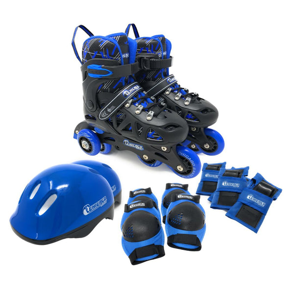 Chicago Skates 2-in-1 Adjustable Inline Boys Training Skate Combo Set- Blue